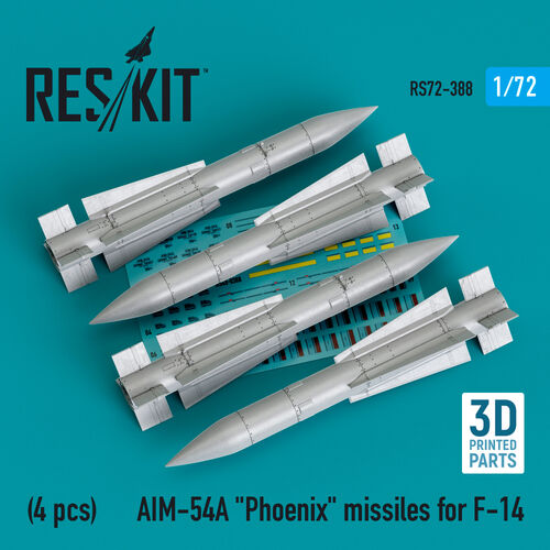RES/KIT 72-0388 AIM-54A 'Phoenix' Missiles For F-14 (4pcs) (3D Printed)