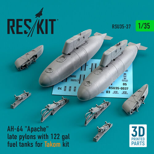 RES/KIT U35-0037 AH-64 "Apache" Late Pylons With 122 Gal Fuel Tanks For Takom Kit