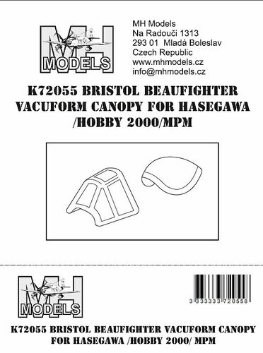 MH Models K72055 Bristol Beaufighter vacuform canopy for Hasegawa/Hobby 2000/MPM
