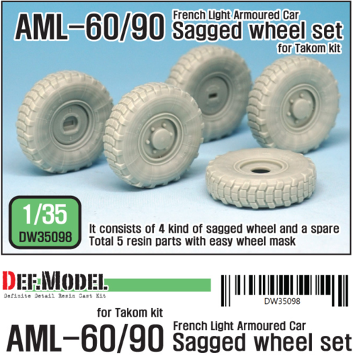 DEF Model DW35098 Franch AML-60/90 Sagged Wheel set (for Takom 1/35)