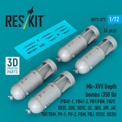 RES/KIT 72-0571 Mk.XVII Depth Bombs 350 lb (4 pcs / 3D Printed)