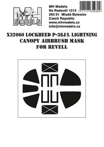 MH Models X32060 Lockheed P-38J/L Lightning Canopy Airbrush Mask For Revell
