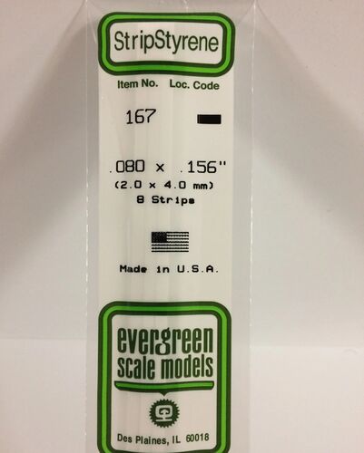 Evergreen 00167 Polystyrene Strip 2,00 x 4,00 mm (35 cm) (1 pcs)