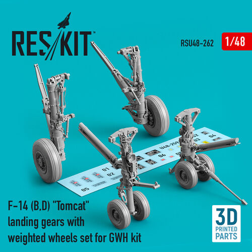 RES/KIT U48-0262 F-14 (B, D) 'Tomcat' Landing Gears With Weighted Wheels Set For GWH Kit
