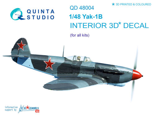 Quinta Studio QD48004 Yak-1B (late production) 3D-Printed & coloured Interior on decal pape