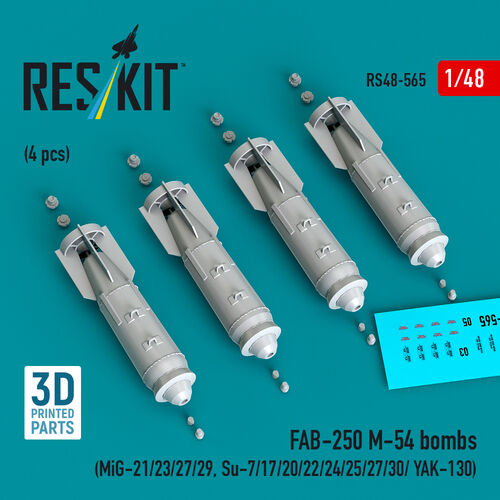 RES/KIT 48-0565 FAB-250 М-54 Bombs (4 pcs / 3D Printed)