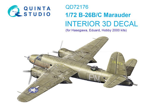 Quinta Studio QD72176 B-26 B Marauder - 3D-Printed & Coloured Interior on Decal Paper (for Hasegawa / Eduard and Hobby2000 Kits)