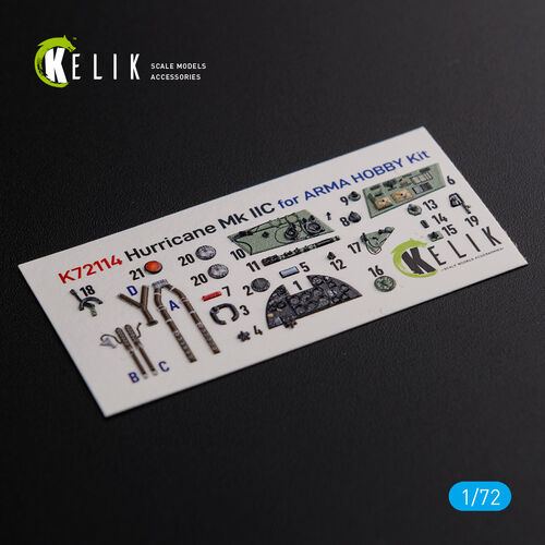 KELIK K72114 Hurricane Mk IIC Interior 3D Decals For Arma Hobby Kit