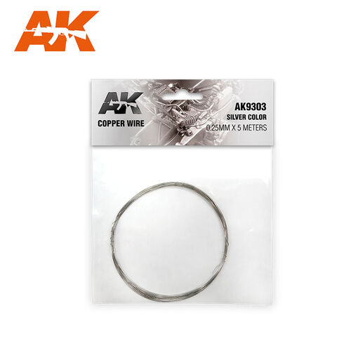 AK-Interactive 9303 Copper Wire 0.25mm x 5 meters SILVER COLOR