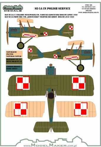 Model Maker Decals D48105 SE-5a in Polish service