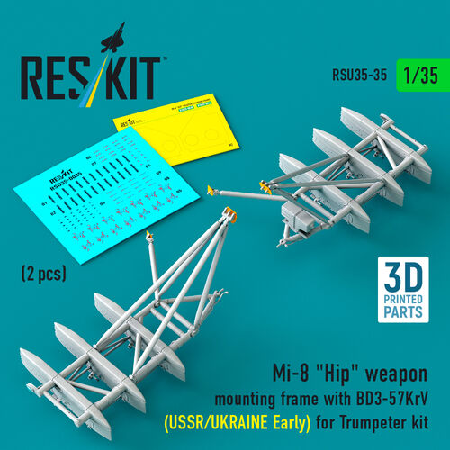 RES/KIT U35-0035 Mil Mi-8 "Hip" - 3D-Printed Weapon Mounting Frame with BD3-57KrV - USSR / Ukraine Early (2 pcs / for Trumpeter Kits)