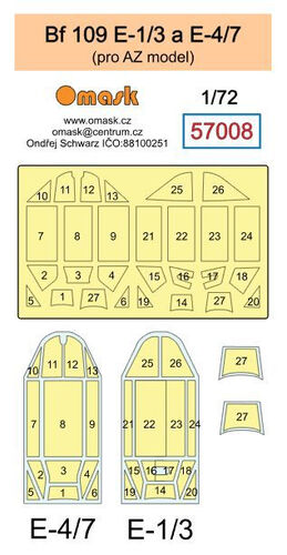 Omask 57008 Messerschmitt Bf 109 E-1 / E-3 / E-4 / E-7 Masks (for AZ Model kits)