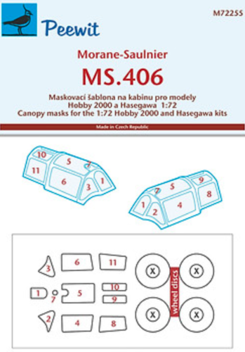 Peewit 72255 Canopy mask for Morane-Saulnier MS.406 Hasegawa, Hobby 2000