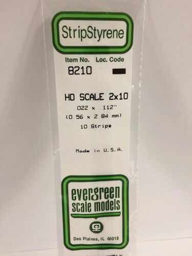 Evergreen 08210 "O" Scale Polystyrene Strip (35 cm) 0,56 x 2,84 mm (2 x10) (1 pc)