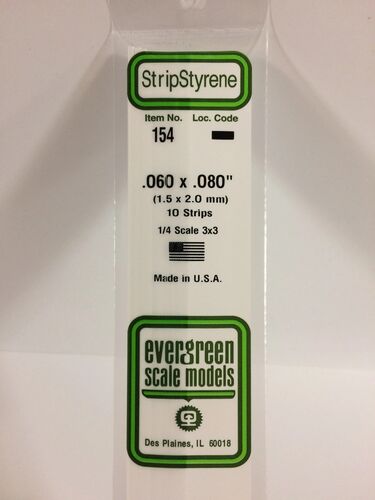 Evergreen 00154 Polystyrene Strip 1,50 x 2,00 mm (35 cm) (1 pcs)