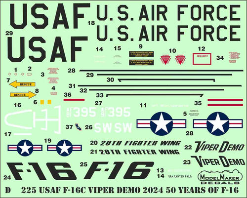 Model Maker Decals D48225 USAF F-16C Viper Demo 2024, 50 Years Of F-16