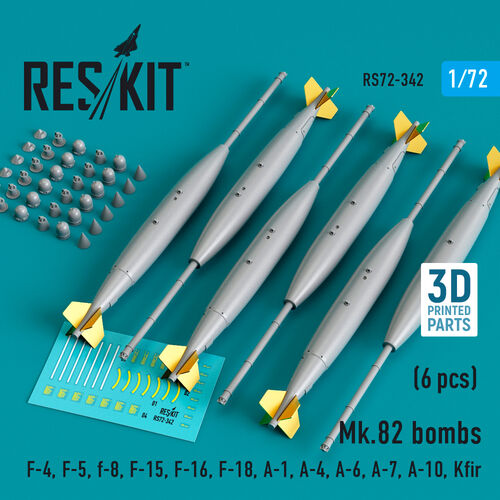 RES/KIT 72-0342 Mk.82 Bombs (6 pcs) (F-4, F-5, F-8, F-15, F-16, F-18, A-1, A-4, A-6, A-7, A-10, Kfir)