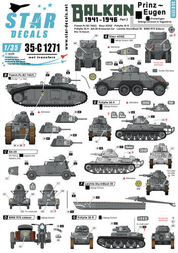 Star-Decals 35-C1271 Balkan WW2 # 2. 7. SS-Gebirgs Division Prinz-Eugen in Yugoslavia. Tanks, AFVs and boats.
