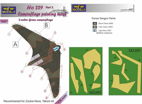 LF Models M3289 Horten Ho-229 Part 2 - Camouflage Painting Mask Green 2-color camo (for Zoukei Mura and Takom kits)