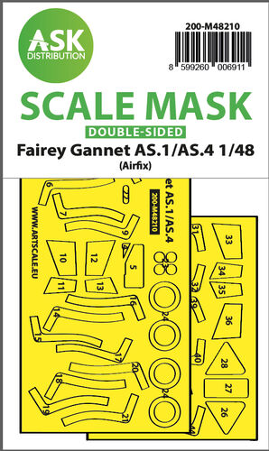 Art Scale Kit M48210 Fairey Gannet AS.1/AS.4 - wheels and canopy frame paint mask (inside and outside) (for Airfix kits)
