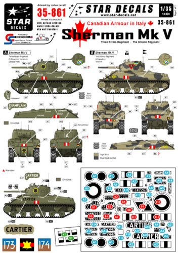 Star-Decals 35-861 Canadian Sherman Mk V in Italy. Three Rivers and Ontario Regiment.