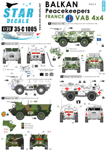 Star-Decals 35-C1005 Balkan Peacekeepers # 4. France, UN and IFOR. VAB 4x4