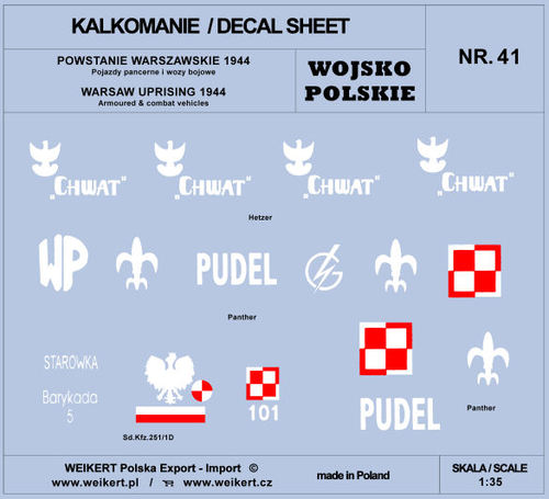 Weikert Decals DEC241 Powstanie Warszawskie 1944 - Pojazdy pancerne; wozy bojowe