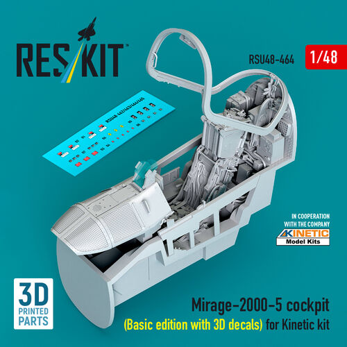 RES/KIT U48-0464 Dassault Mirage-2000-5 - 3D-Printed Cockpit Basic Edition with 3D Decals (for Kinetic Kits)