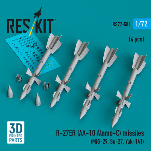 RES/KIT 72-0581 R-27ER (AA-10 Alamo-C) Missiles (4 pcs / 3D Printed)