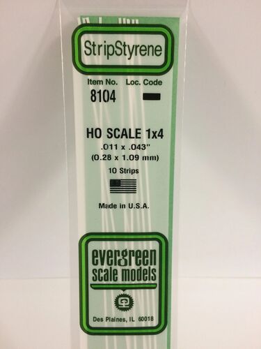 Evergreen 08104 "O" Scale Polystyrene Strip (35 cm) 0,28 x 1,10 mm (1 x 4) (1 pc)