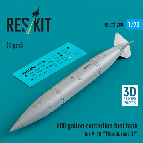 RES/KIT U72-0280 600 Gallon Centerline Fuel Tank For A-10 'Thunderbolt II' (1 pc) (3D Printed)