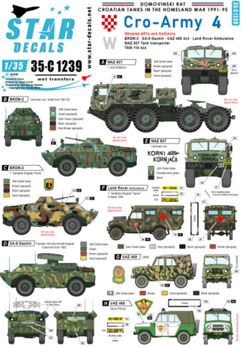 Star-Decals 35-C1239 Cro-Army # 4. Croatian wheeled AFVs and softskins 1991-95.