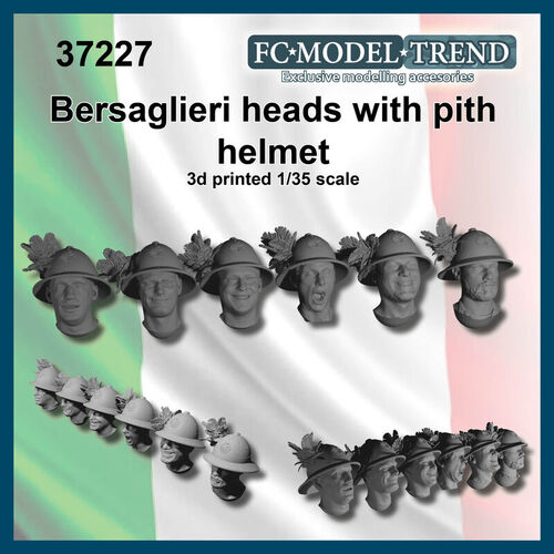 FC ModelTrend 37227 Bersaglieri Heads With Pith Helmet WWII