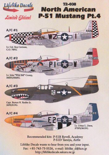 Lifelike Decals 72038 ​​​​​​​North American P-51 B/D Mustang Part 4 (4 schemes)
