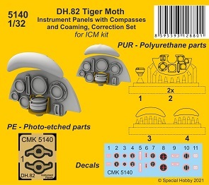 CMK K5140 DH.82 Tiger Moth Instrument Panels with Compasses and Coaming, Correction Set (for ICM kit)