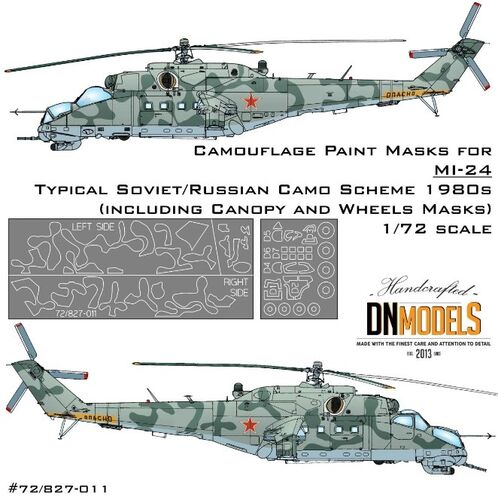 DN Models 72-827-011 Paint Masks For Mil Mi-24 Soviet/Russian Camo 1980s With Canopy And Wheels Included