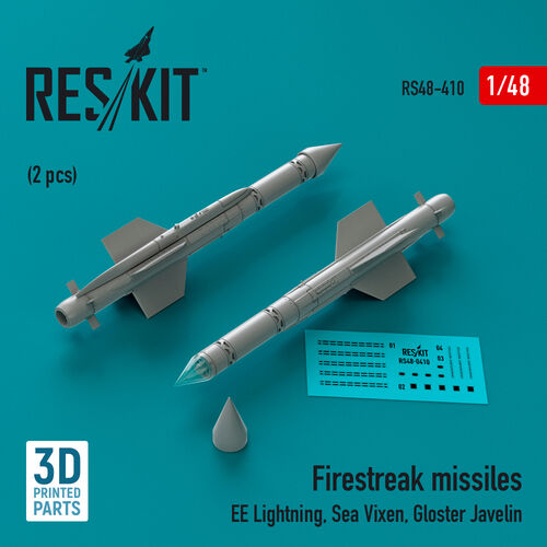 RES/KIT 48-0410 Firestreak Missiles (2pcs) (EE Lightning, Sea Vixen, Gloster Javelin) (3D Printed)