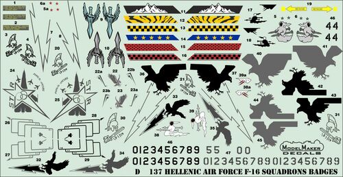 Model Maker Decals D72137 Hellenic Air Force F-16's Squadrons
