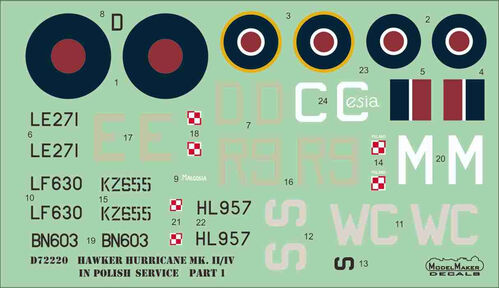 Model Maker Decals D48220 Hawker Hurricane Mk.II/IV In Polish Service Part 1