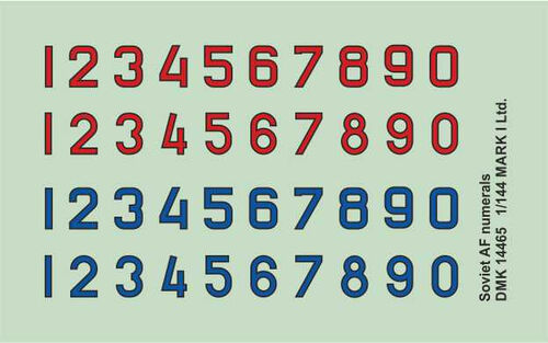 Mark I Decals DMK14465 Soviet Air Force Numerals - Red and Blue (2 sheets)