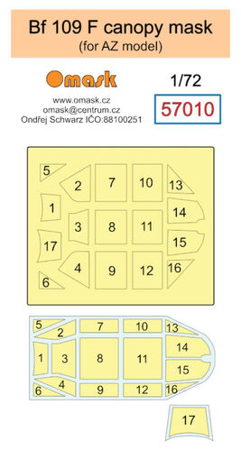 Omask 57010 Messerschmitt Bf 109 F Canopy Mask (for AZ Model kits)