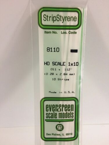Evergreen 08110 "O" Scale Polystyrene Strip (35 cm) 0,28 x 2,84 mm (1 x 10) (1 pc)