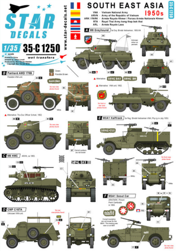 Star-Decals 35-C1250 South East Asia - 1950s. Tanks and AFVs. France, Vietnam, Laos, Cambodia and Thailand.