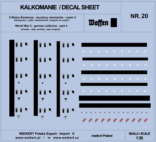 Weikert Decals DEC220 Mundury niemieckie - patki, naramienniki, insygnia na czapki - WAFFEN SS - ver.4 - vol.20