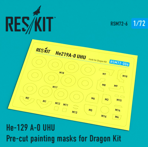 RES/KIT M72-0006 He-219 A-0 UHU Pre-cut painting masks for Dragon Kit