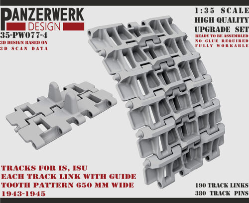 Panzerwerk Design 35-PW077-4 Tracks For IS, ISU Each Track Link With Guide Tooth Pattern 650mm Wide 1943-1945