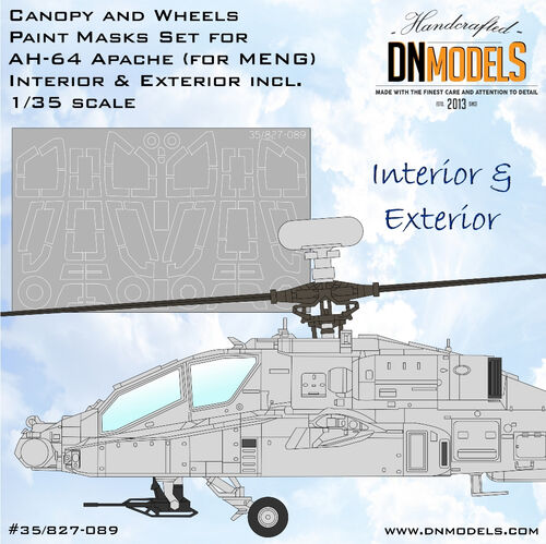 DN Models 35-827-089 Apache AH-64 Canopy And Wheels Paint Masks Set (For Meng) (Interior And Exterior Included)