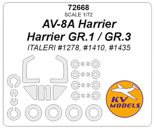 KV Models 72668 AV-8A Harrier / Harrier GR.1 / GR.3 (ITALERI #1278, #1410, #1435) And Wheels Masks