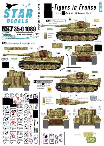 Star-Decals 35-C1089 SS-Tigers in France # 1. 1. Komp./ s.SS.Pz-Abt. 101 + British Tiger.