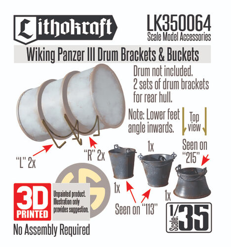Lithokraft Range 350064 Wiking Panzer III Drum Brackets & Buckets